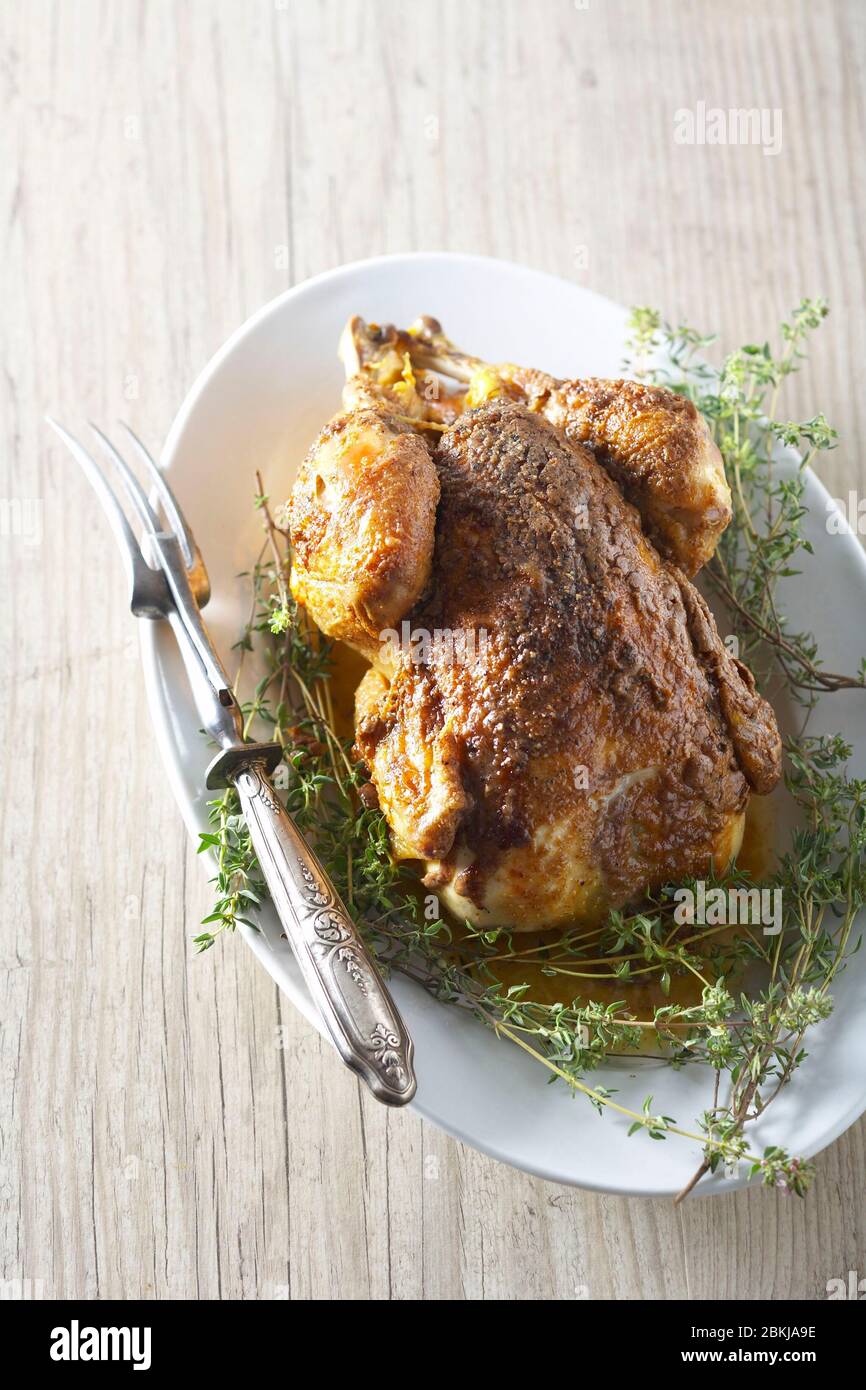 Roasted chicken with hazelnut puree Stock Photo - Alamy