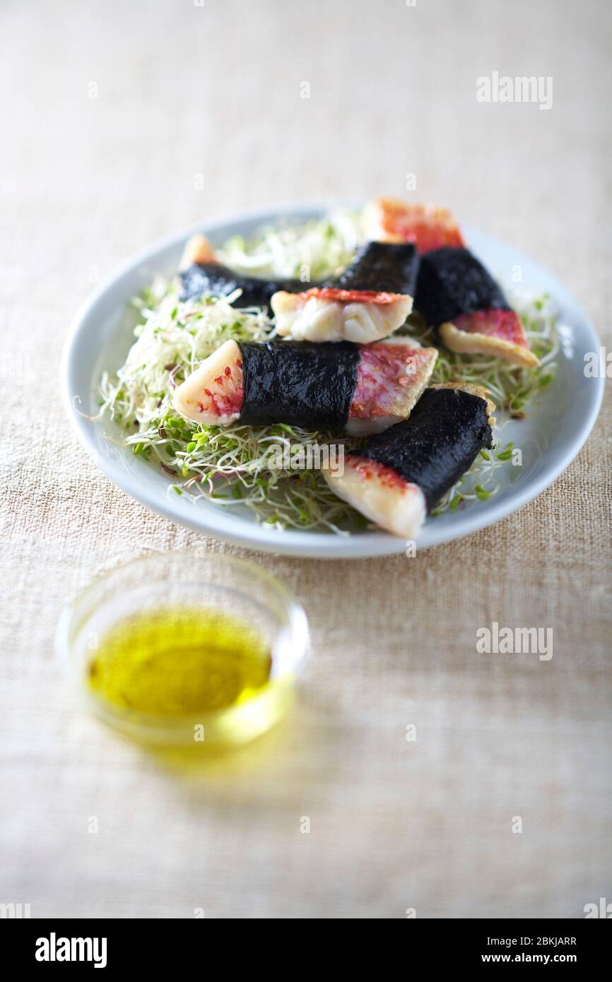 Red mullet and seaweed bite Stock Photo - Alamy
