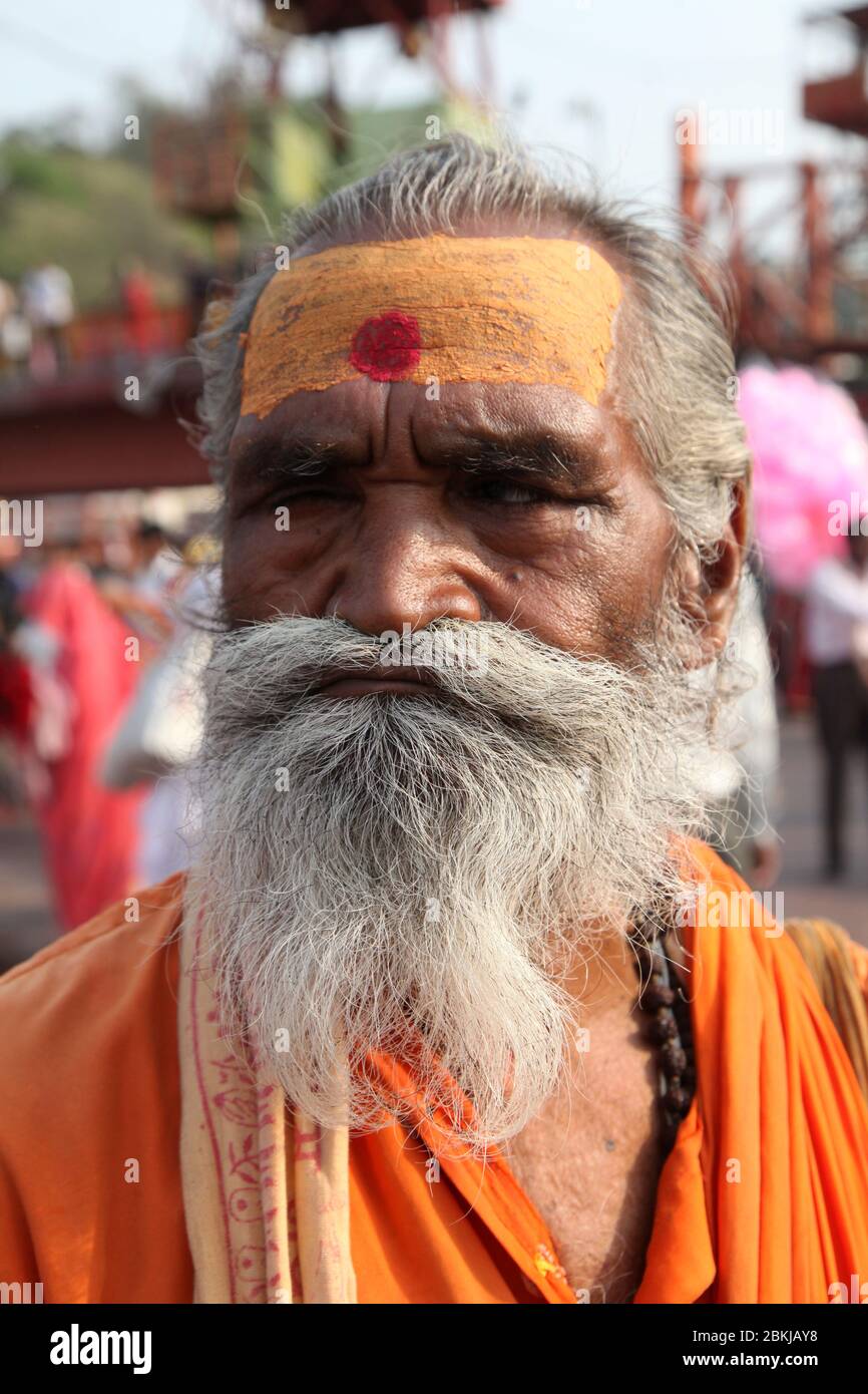 Indian Baba Swami Sadhu Holyman Saddhu in front of temple Haridwar ...