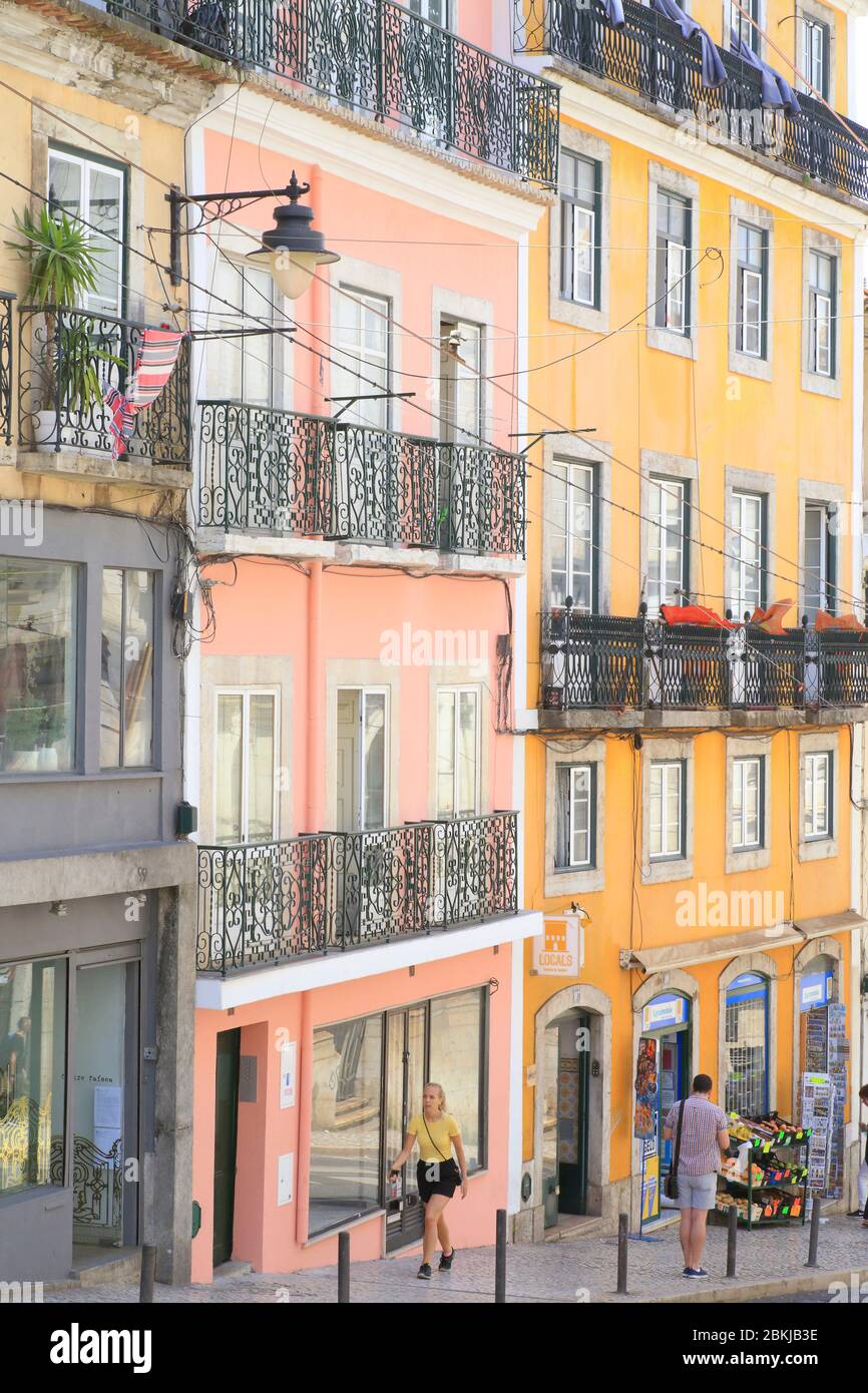 Portugal, Lisbon, Bairro Alto, Calcada do Combro, traditional street ...