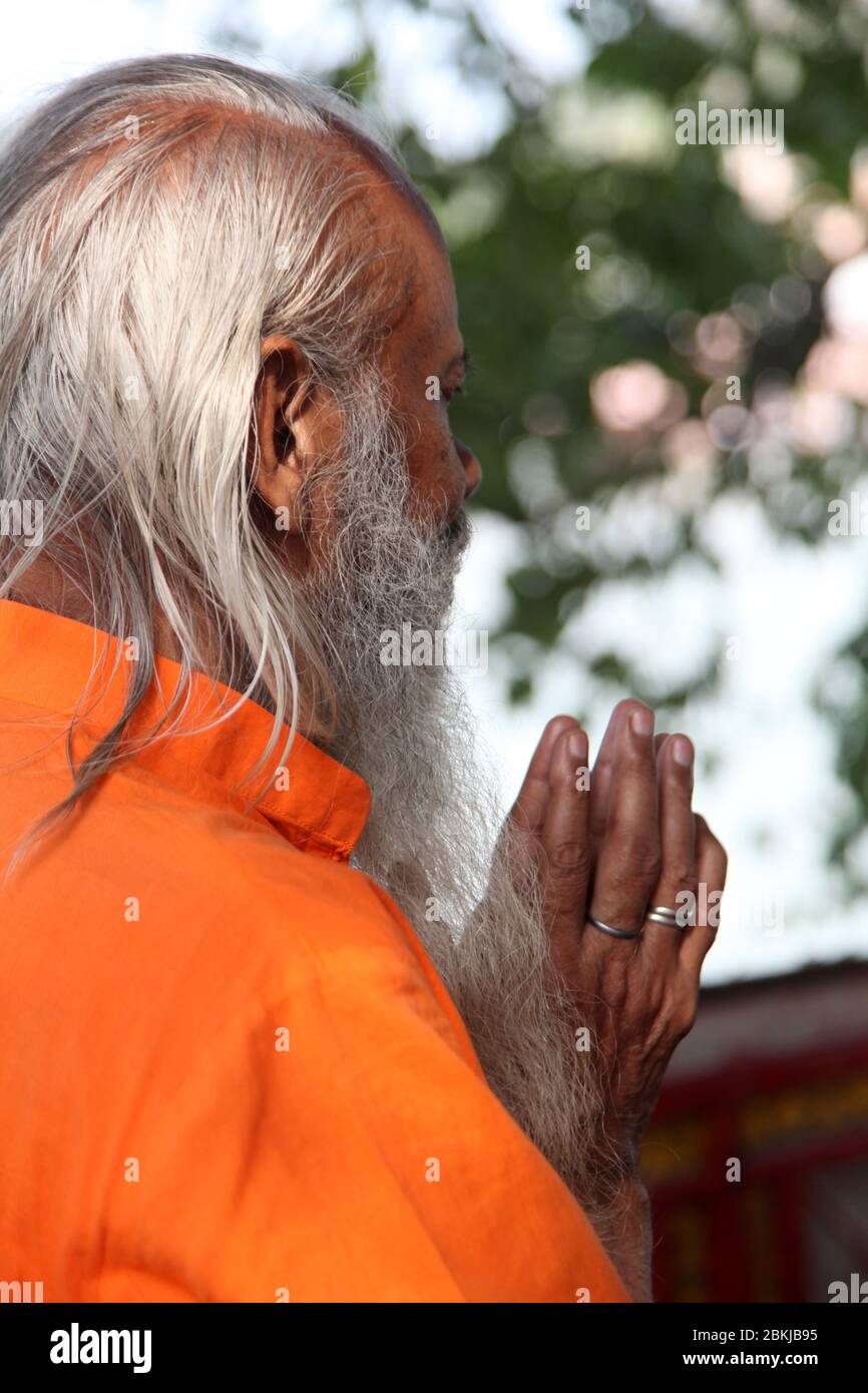 Indian Baba Swami Sadhu Holyman Saddhu in front of temple Haridwar ...