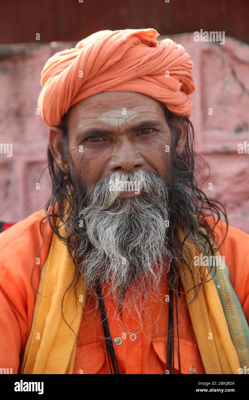 Indian Baba Swami Sadhu Holyman Saddhu in front of temple Haridwar ...