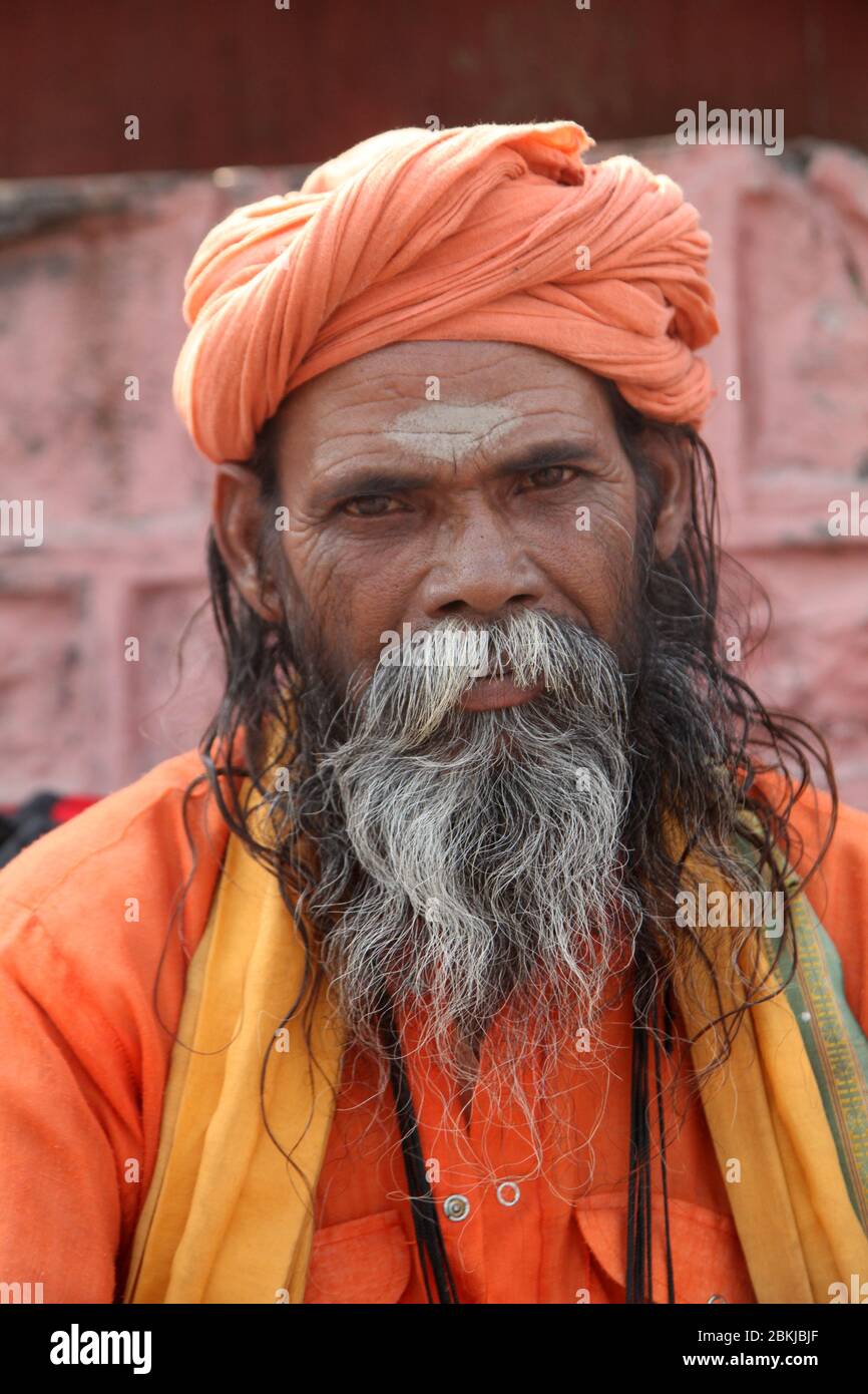 Indian Baba Swami Sadhu Holyman Saddhu in front of temple Haridwar ...