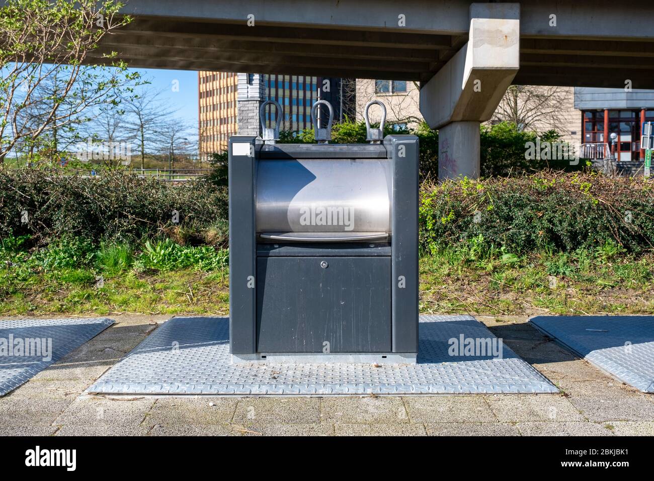 Modern waste bin for separate collection of trash and recyclable waste ...