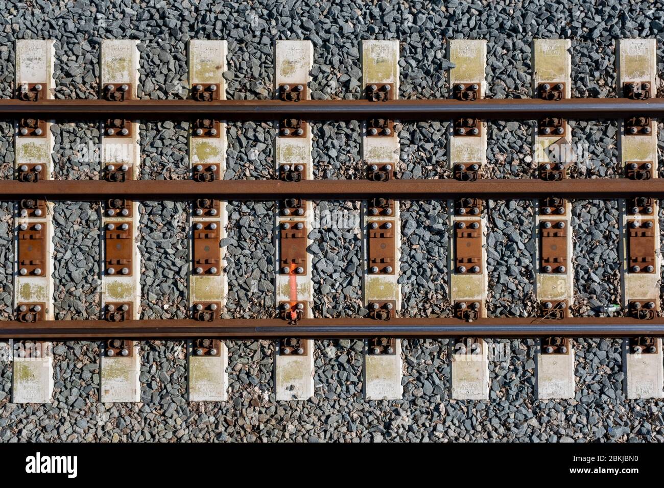 Train Tracks Detail from Above. Close up Stock Photo - Alamy