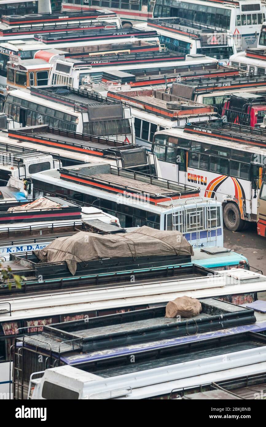 India, Jammu and Kashmir, Jammu city, bus station, bus concentration ...