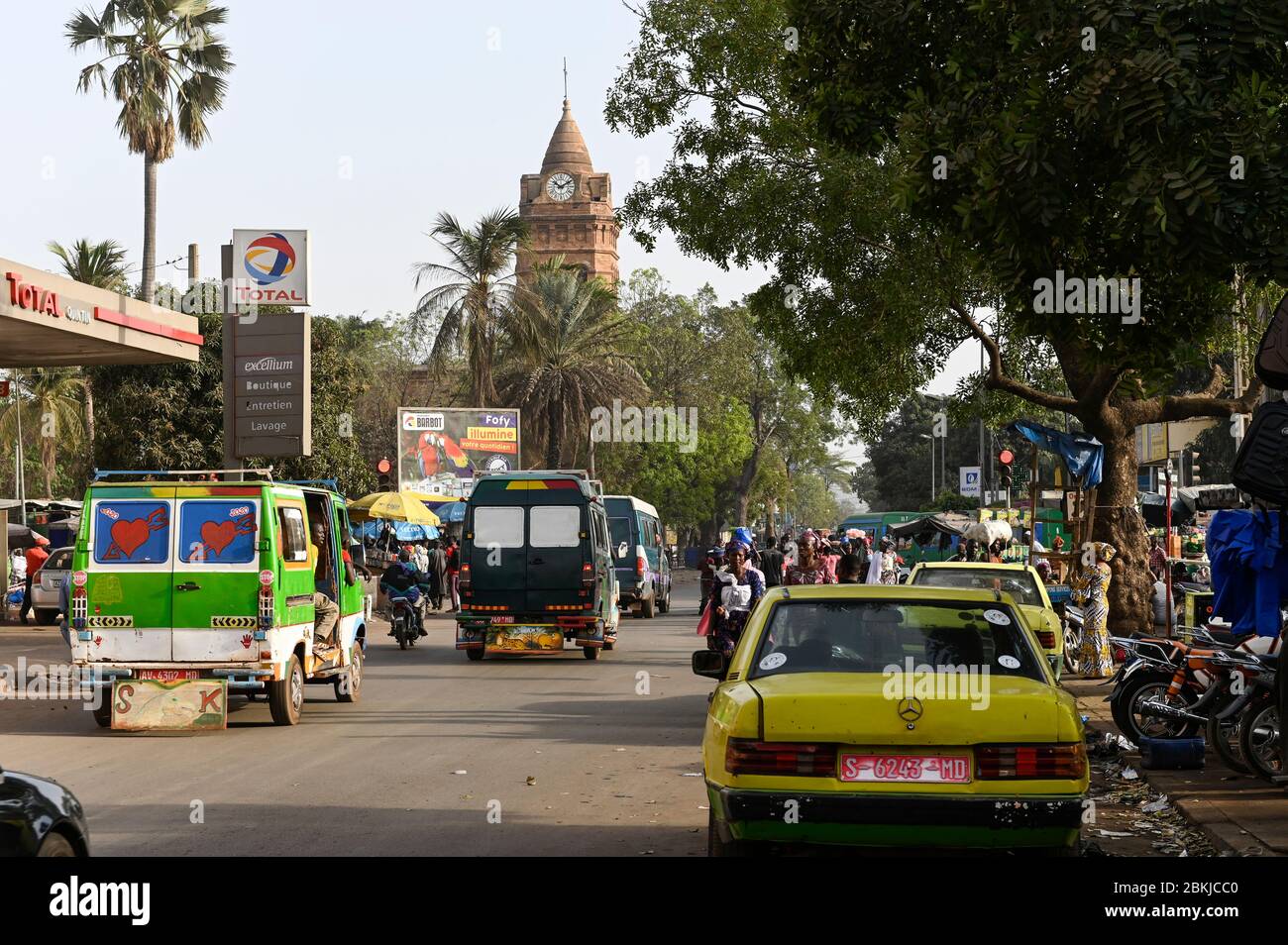 MALI, Bamako, old town, Total fuel station and cathedral, Cathédrale ...