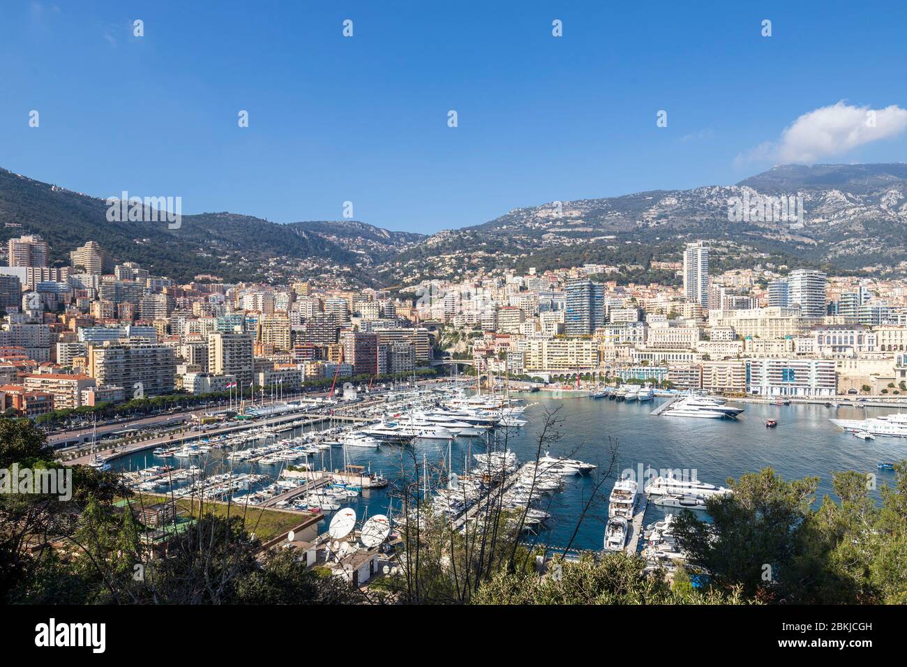 Principality of Monaco, Monaco, view from the old town over the port of ...