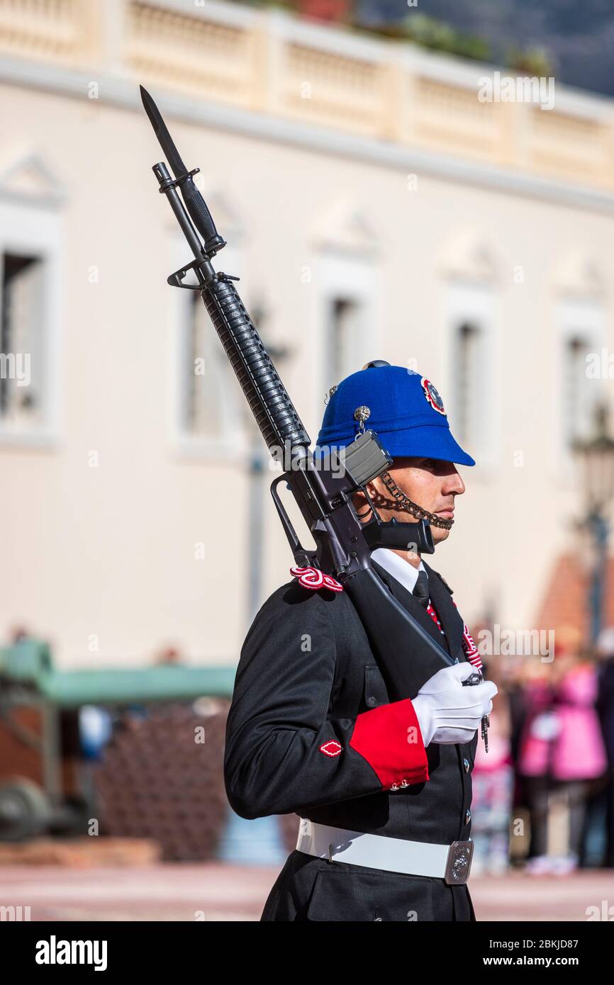 Principality of Monaco, Monaco, place du Palais, princely palace, guard ...