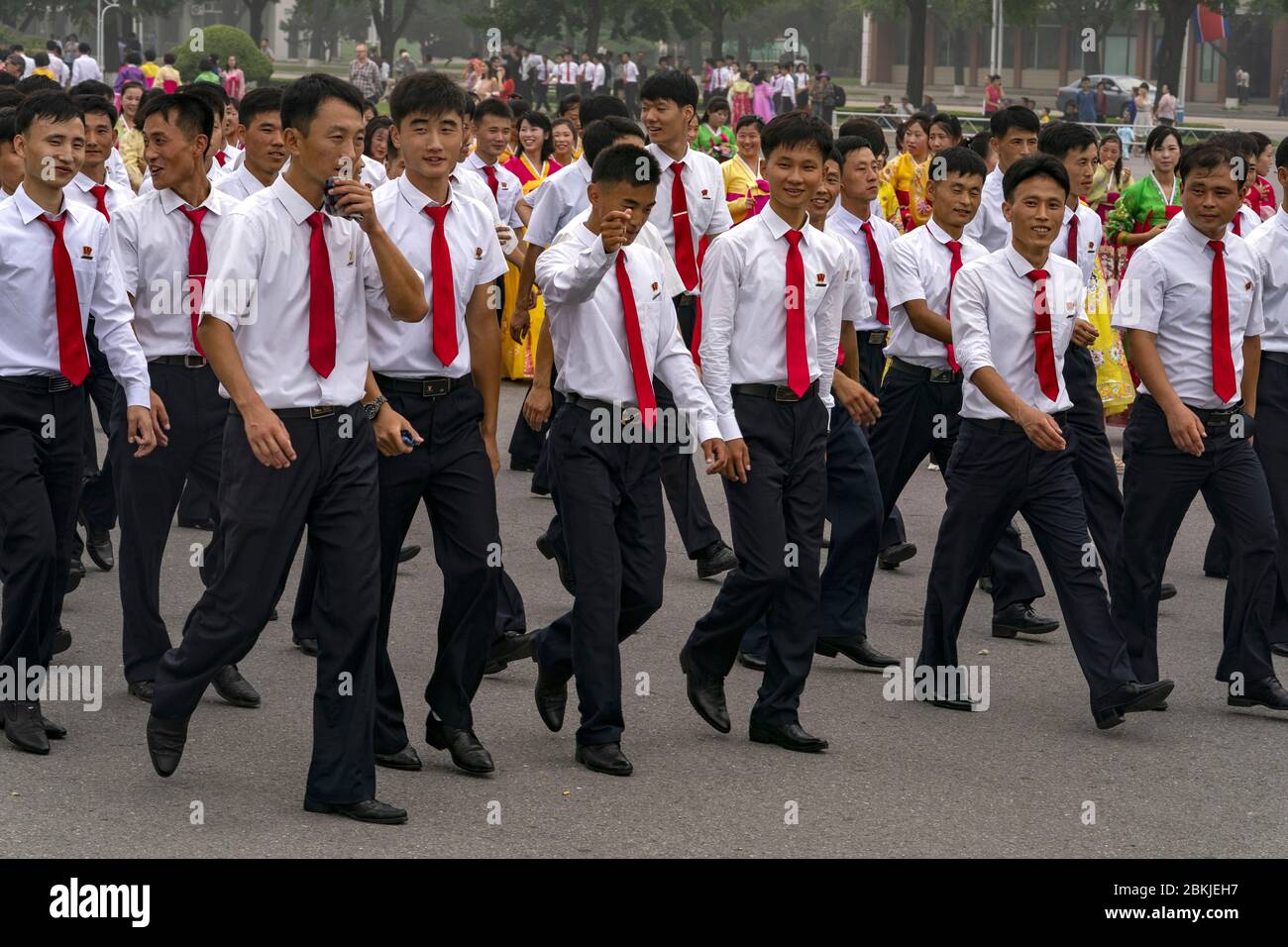 North Korea, Pyongyang, students dancing for the national day ...