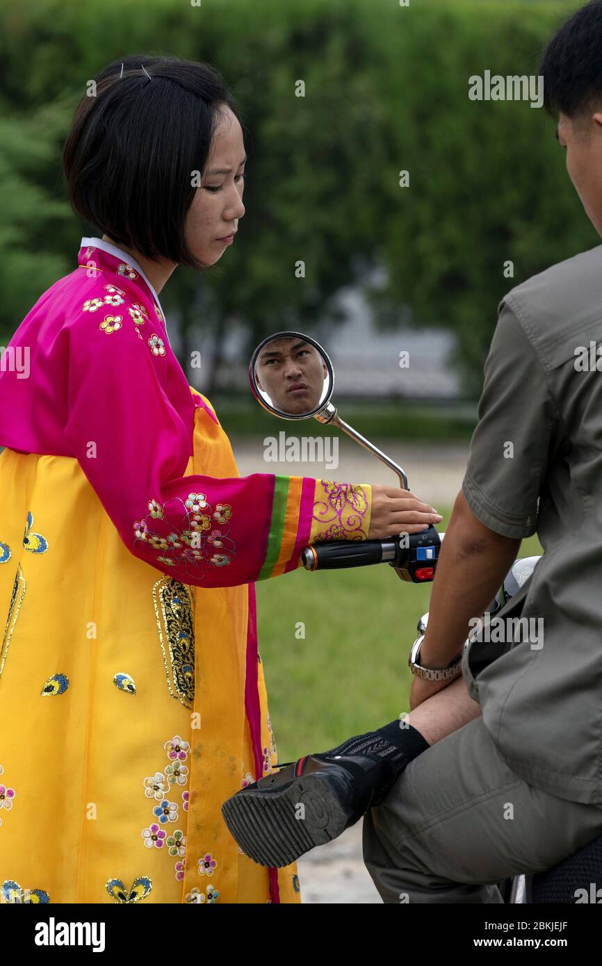 North Korea, Pyongyang, students dancing for the national day ...