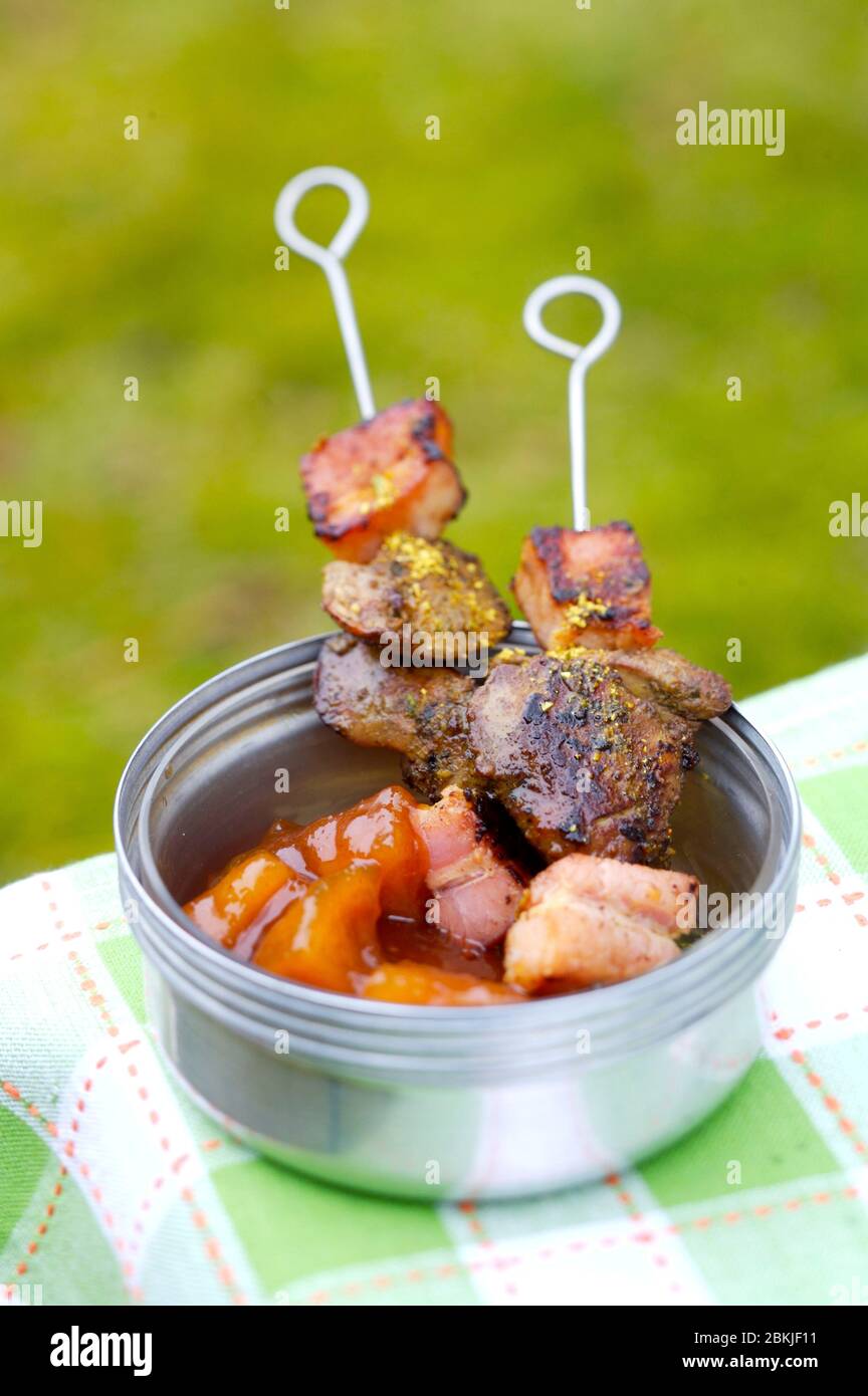 Poultry liver skewers Stock Photo - Alamy