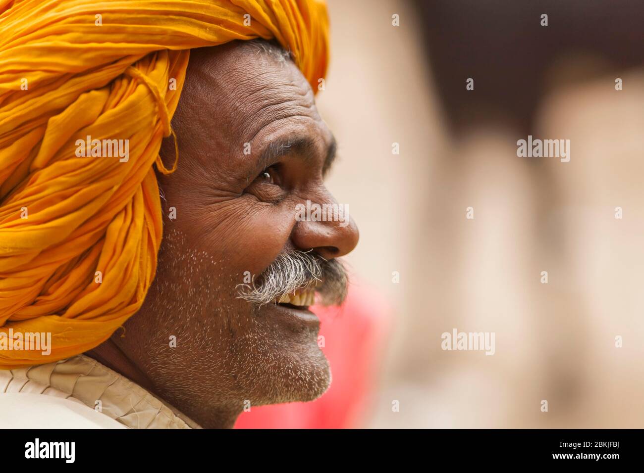 India, Rajasthan, Bundi, close-up on the profile of a man with a ...