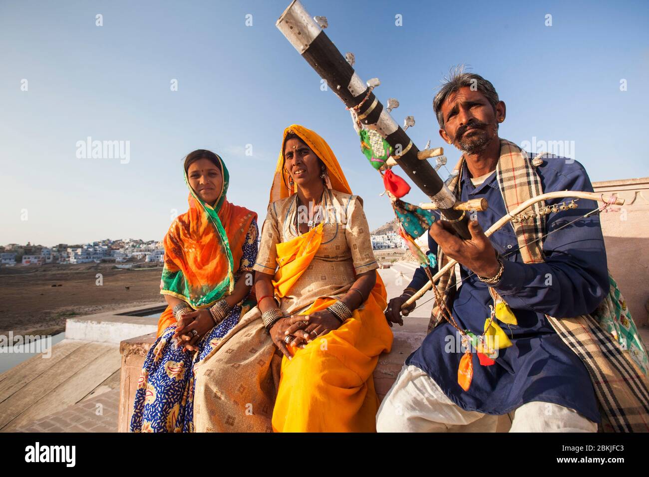 India, Rajasthan, Pushkar, family of Bhopa musicians: young singer ...
