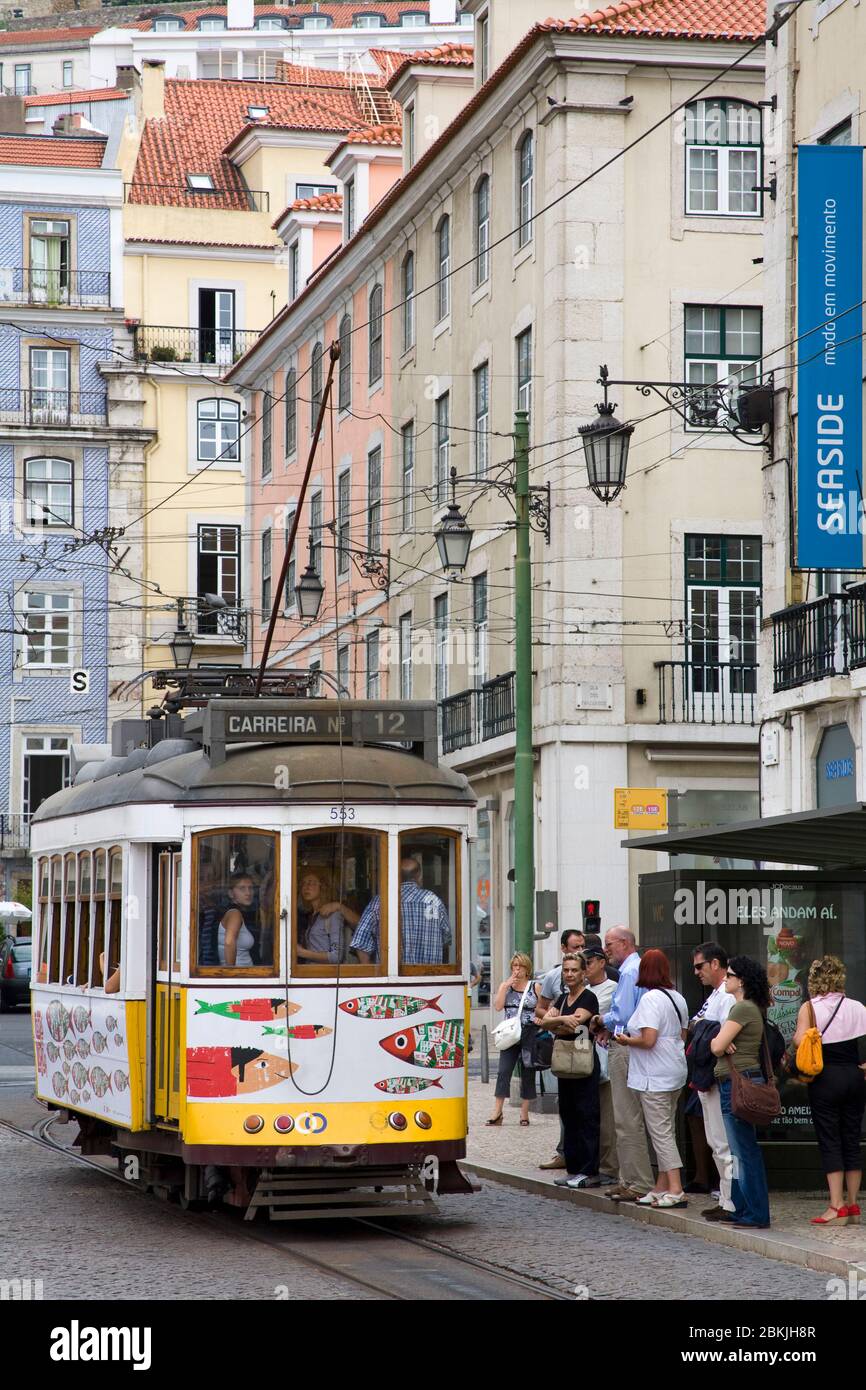Tram in Praca Da Figueira, Rossio District, Lisbon, Portugal, Europe ...