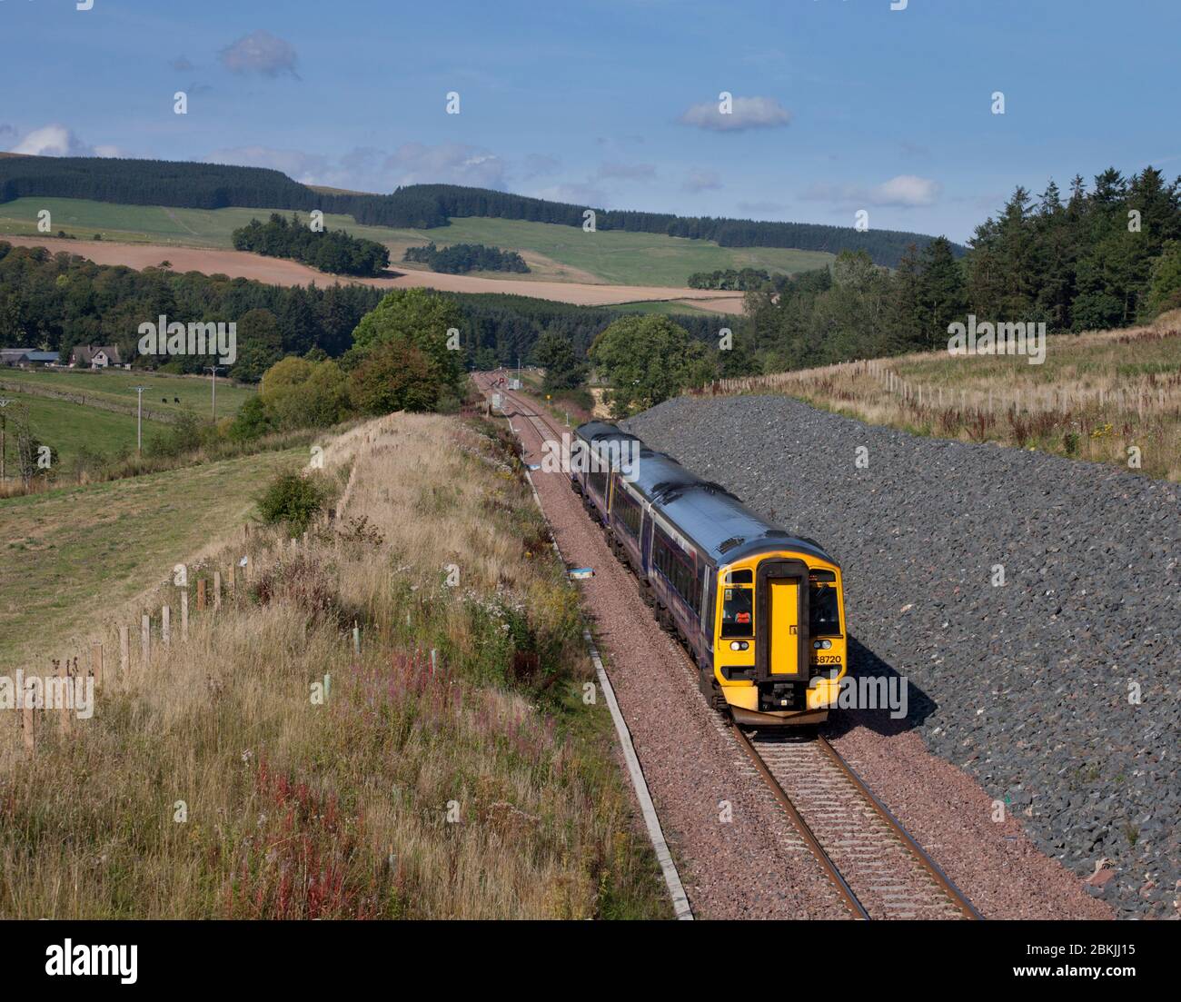 Scotrail class 158 express sprinter train passing Bowland junction ...
