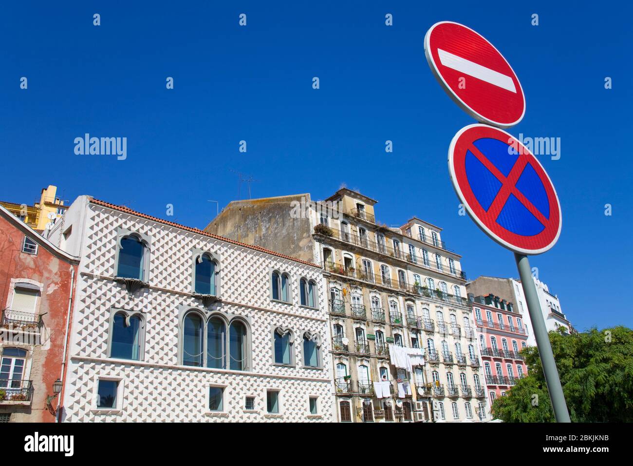 Road signs on Bacalhoeiros Street in the Alfama District, Lisbon ...