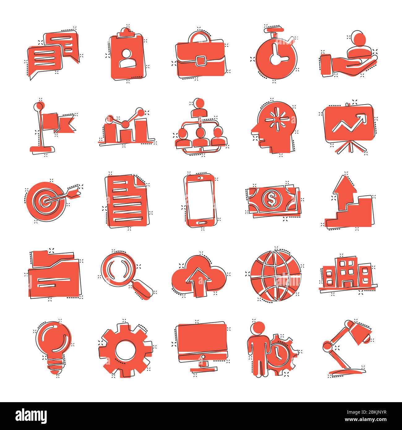 Business icons set in comic style. Finance strategy cartoon vector ...