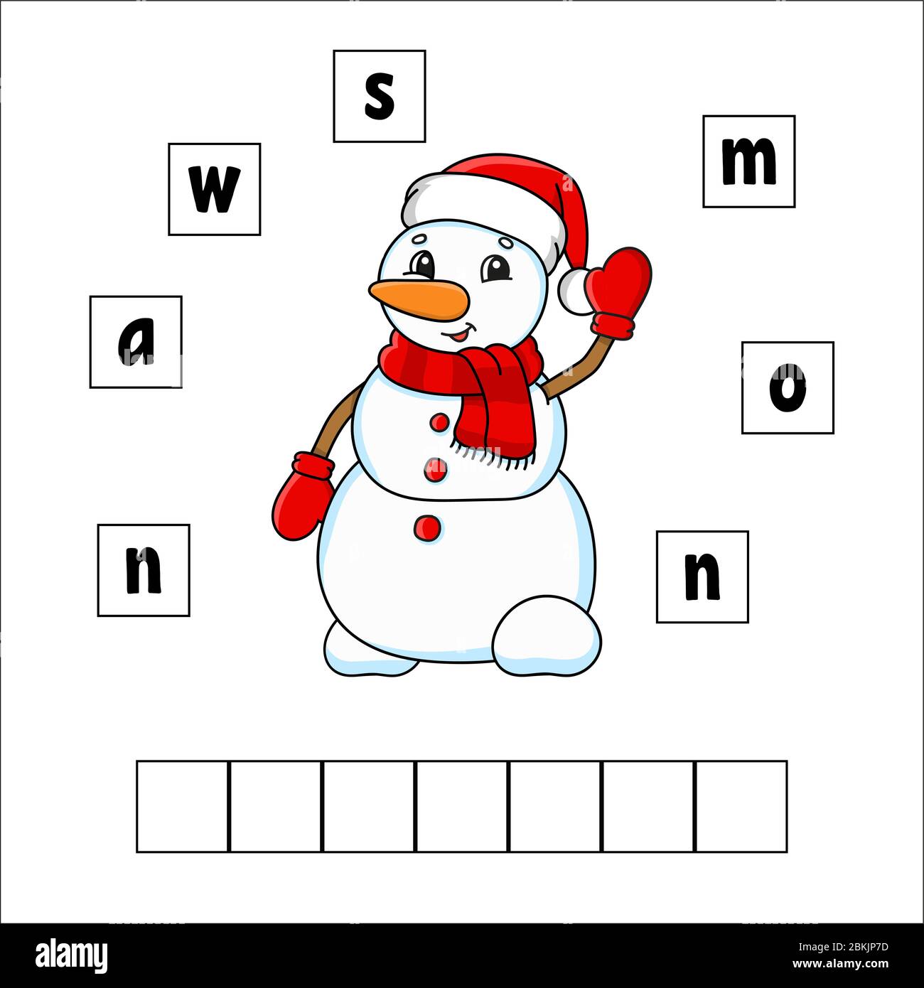 Words puzzle. Snowman. Education developing worksheet. Learning game ...