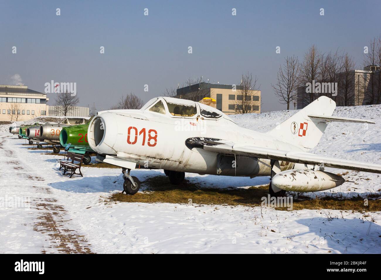 Row of Mikoyan Gurevich MiG-15s of the Polish Air force lined up in the ...