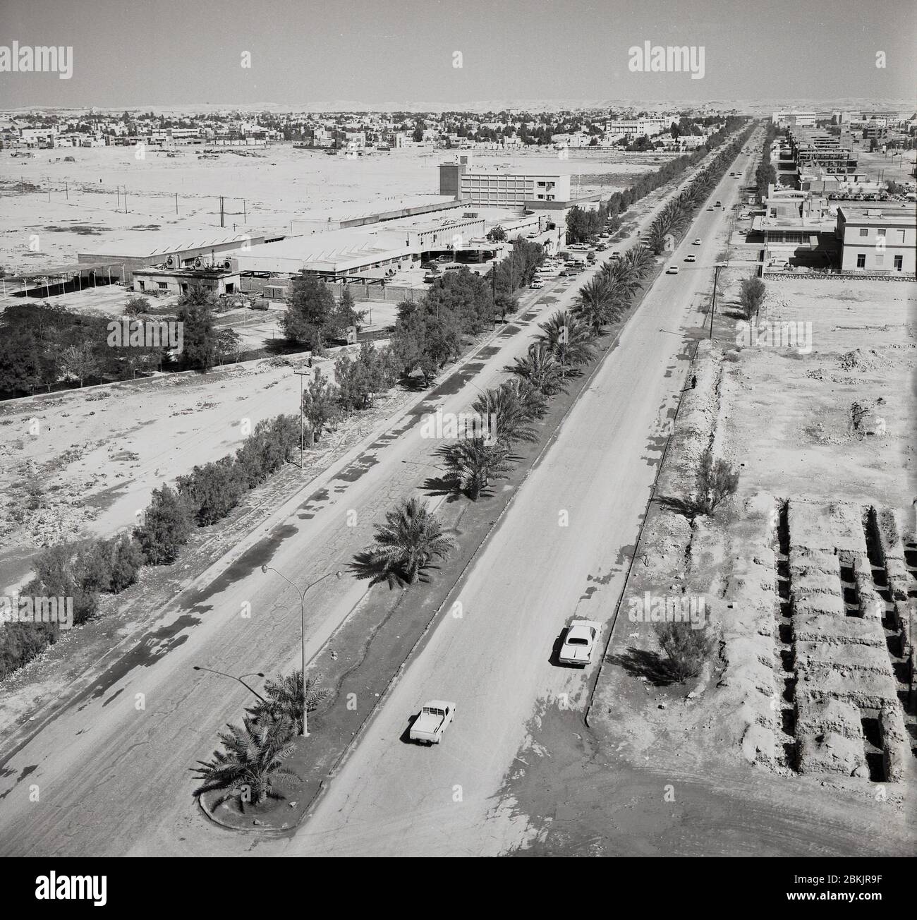 1960s, historical, overhead view of a desert freeway, Saudi Arabia ...