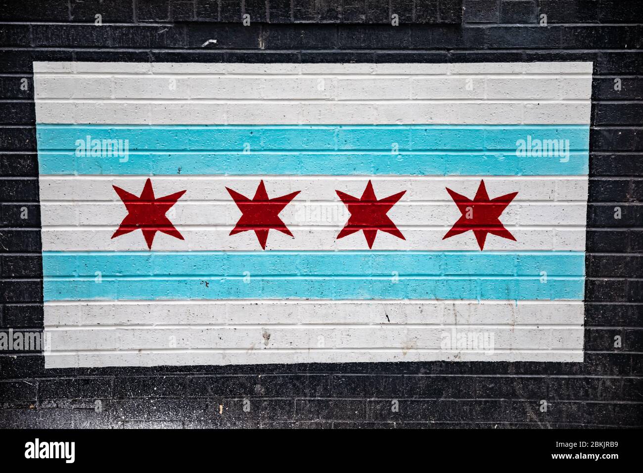 Chicago Illinois flag with blue and white stripes and red stars painted ...