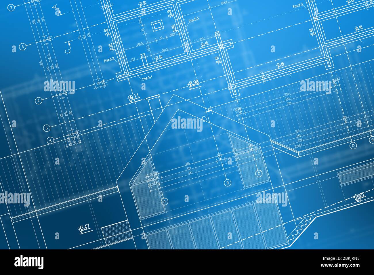 Blueprint Technical Drawing Of Newly Designed House Stock Photo - Alamy