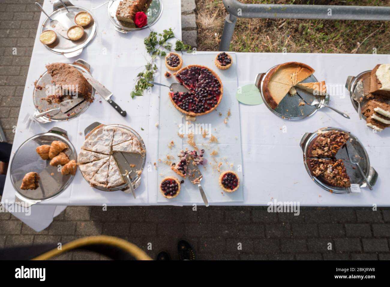 cake buffet photographed from very high up on the outside Stock Photo ...