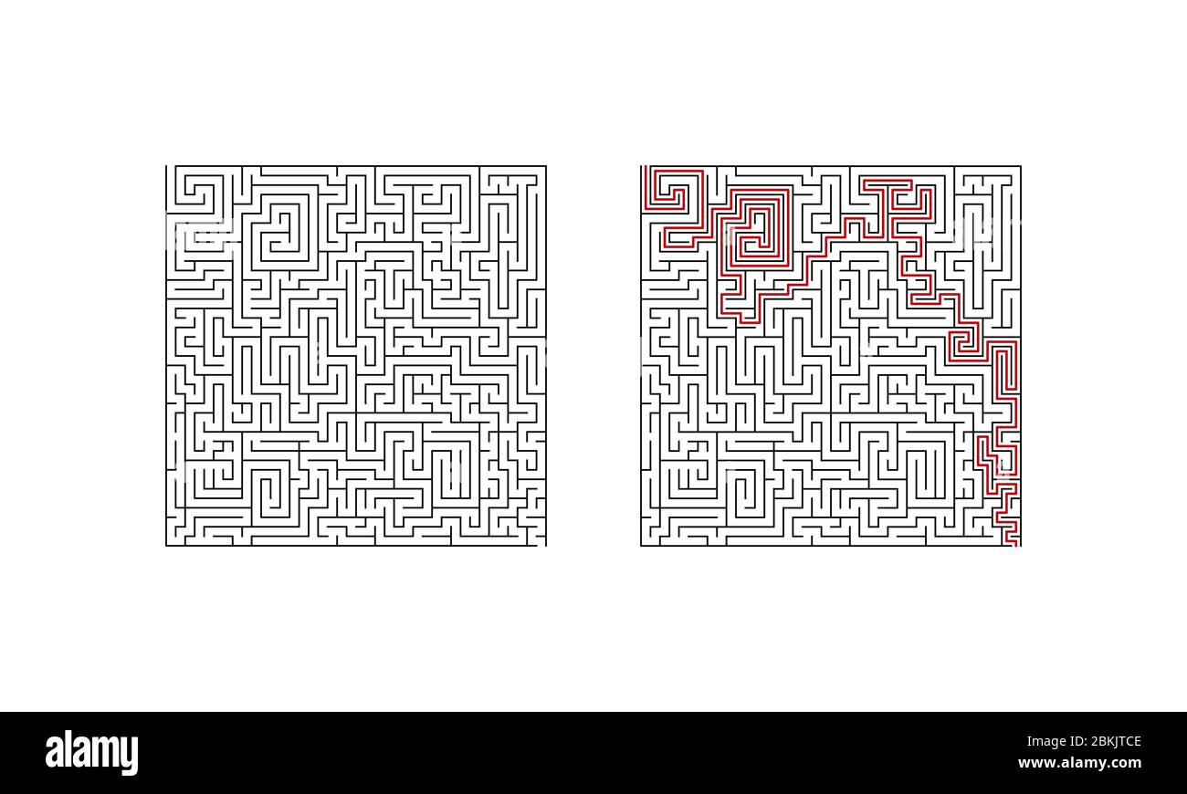 Labyrinth maze game. Single puzzle with solution. Complecated task ...