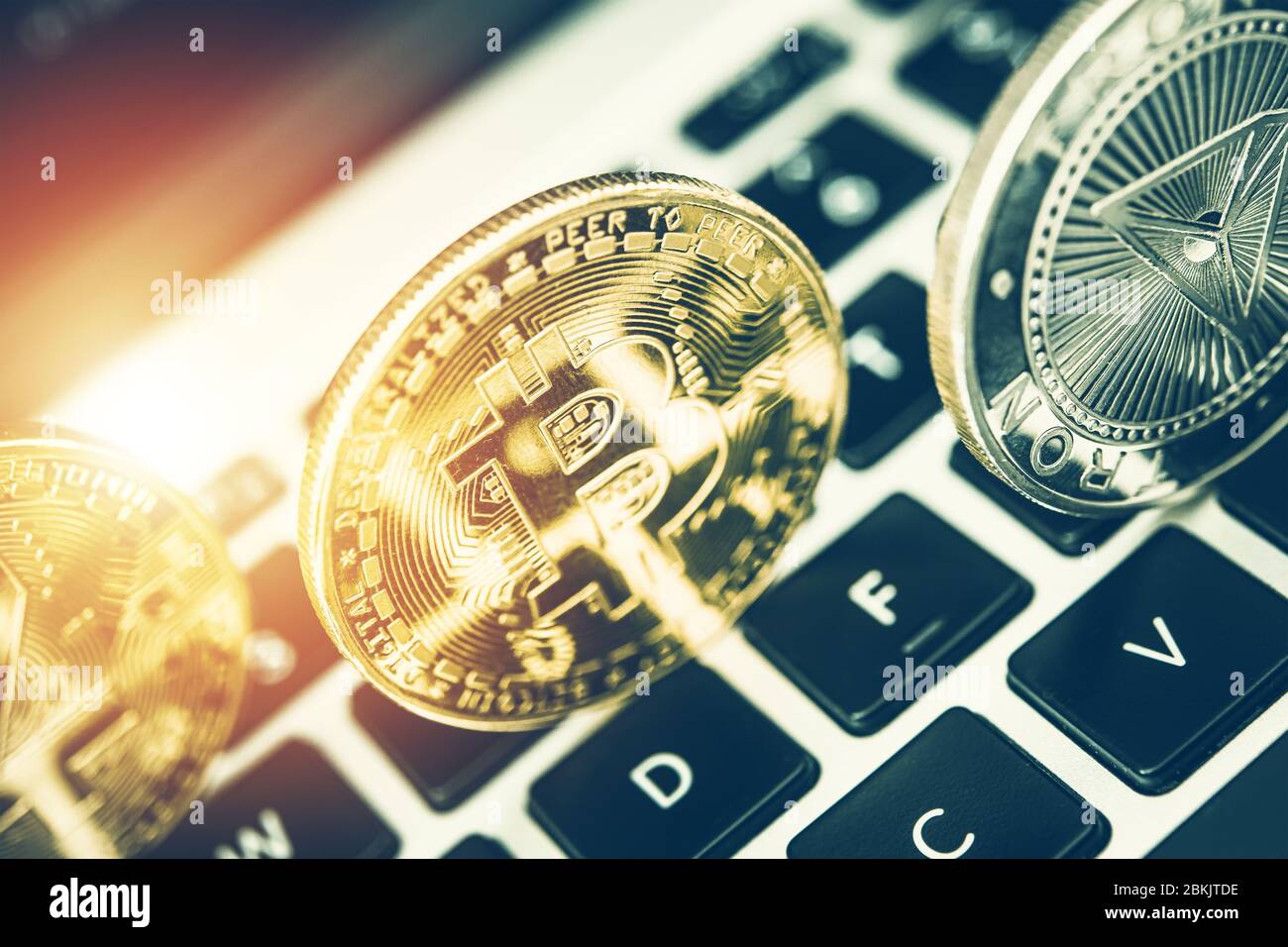 View Of Transparent Silver And Golden Crypto Currency On Top Of ...