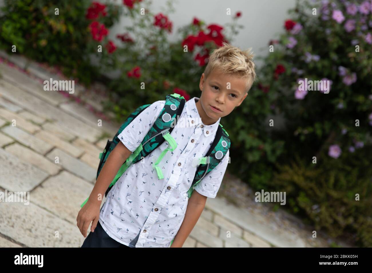 The little boy goes to school for the first time. Starting school ...