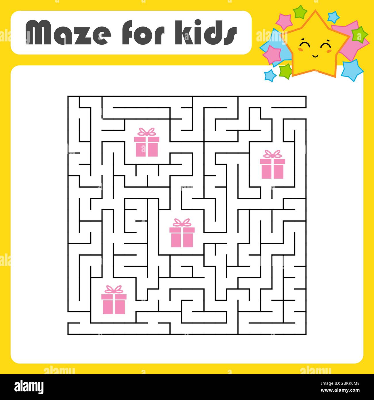 Abstact square labyrinth. Educational game for kids. Puzzle for children. Maze conundrum. Find ...
