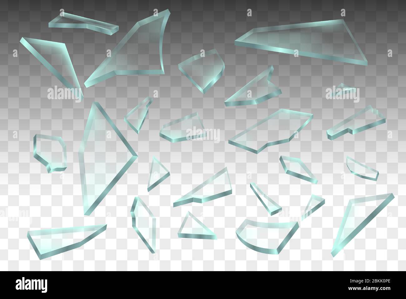 Realistic transparent pieces of broken glass on transparent background ...