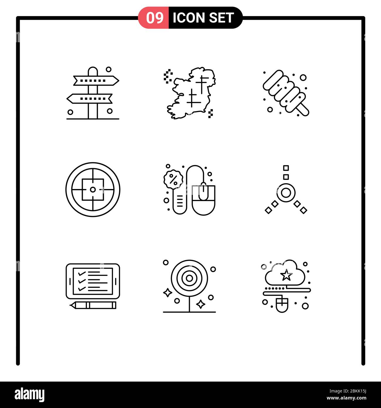 Outline Pack of 9 Universal Symbols of target, military, point, badge ...