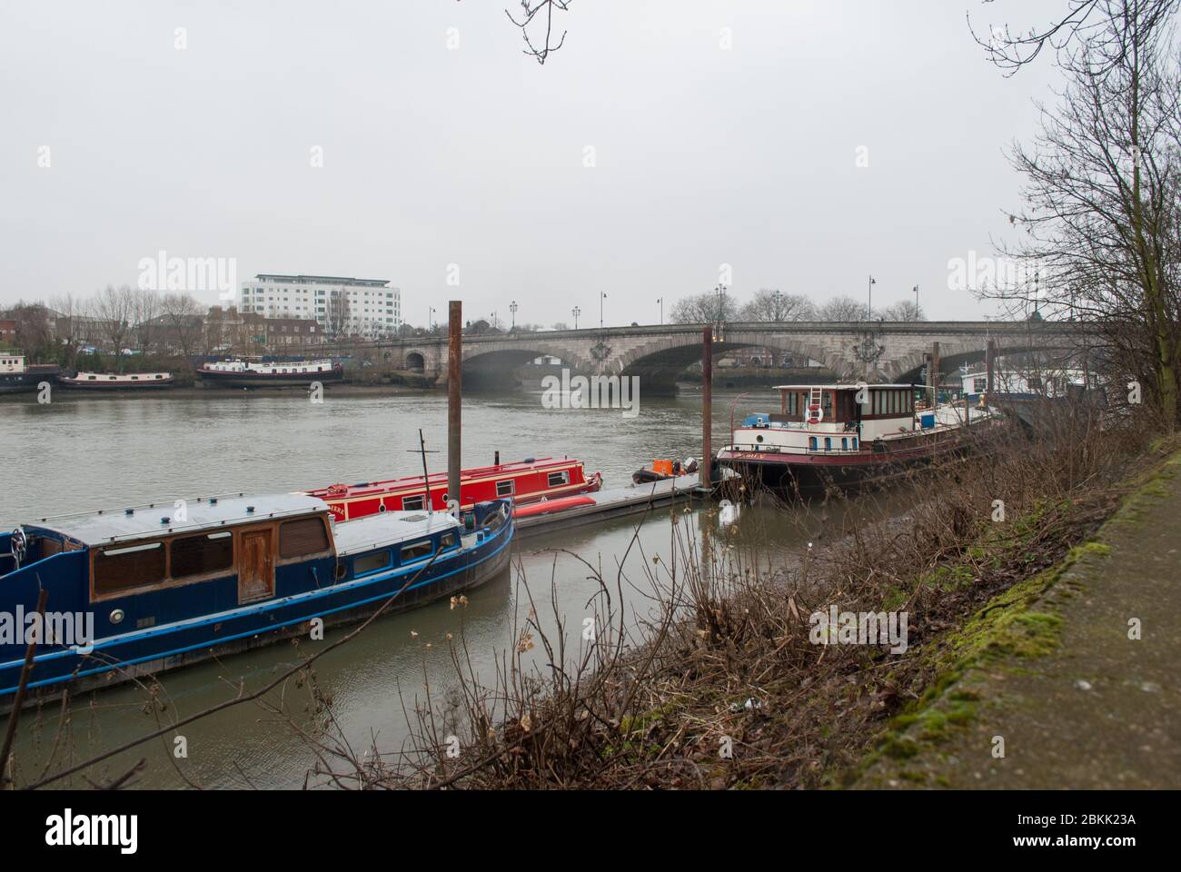 Red Barges Boat Kew Bridge on RiverThames Path Teddington to Kew ...