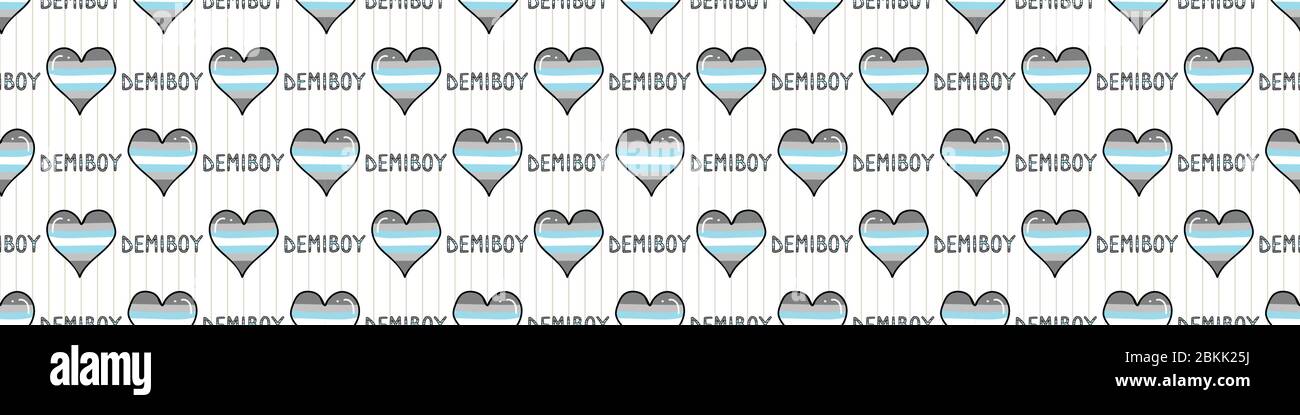 Cute demiboy heart with text cartoon seamless vector border. Hand drawn ...