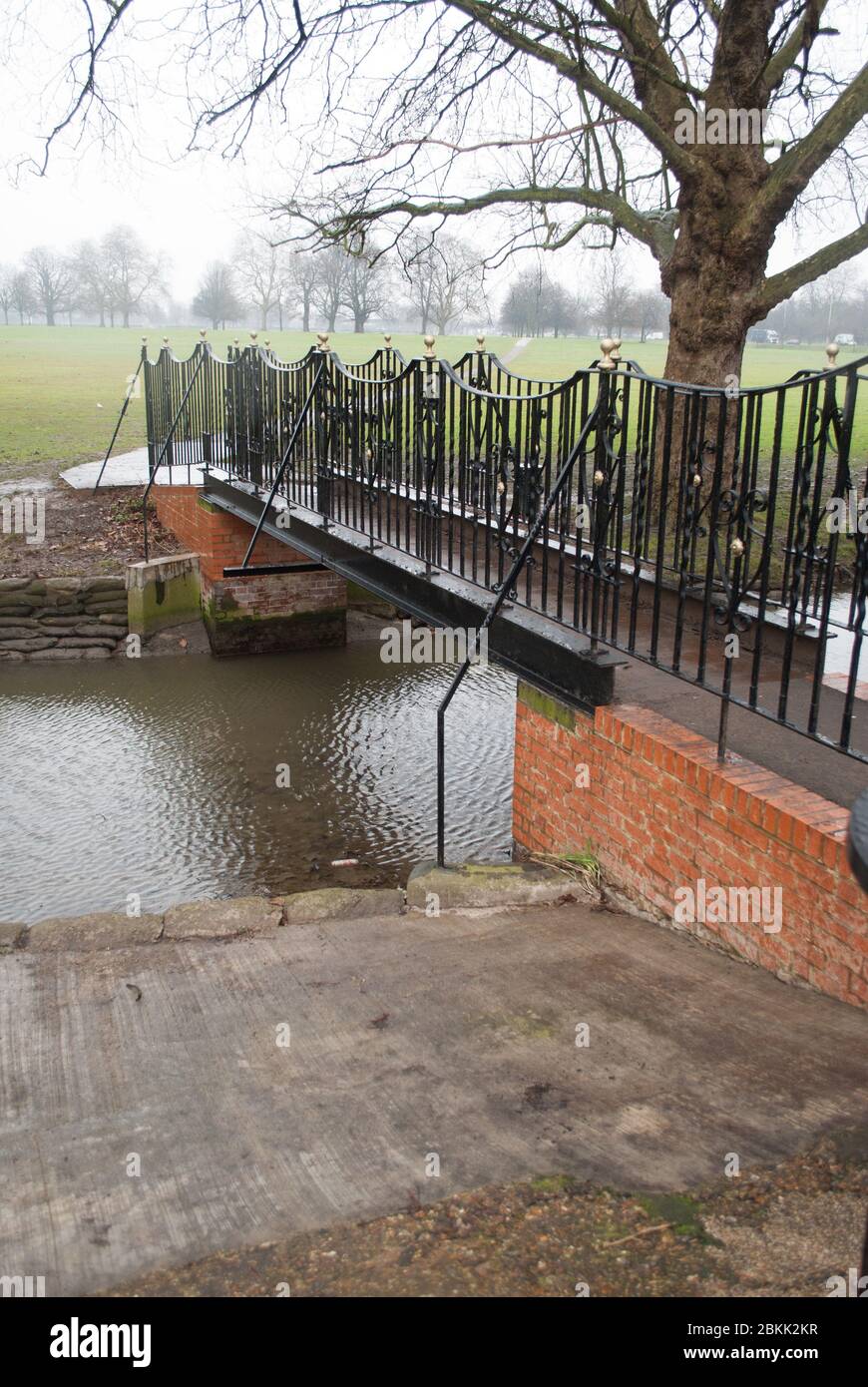 Victorian Footbridge over River Stream Water Black Ironwork Balustrade ...