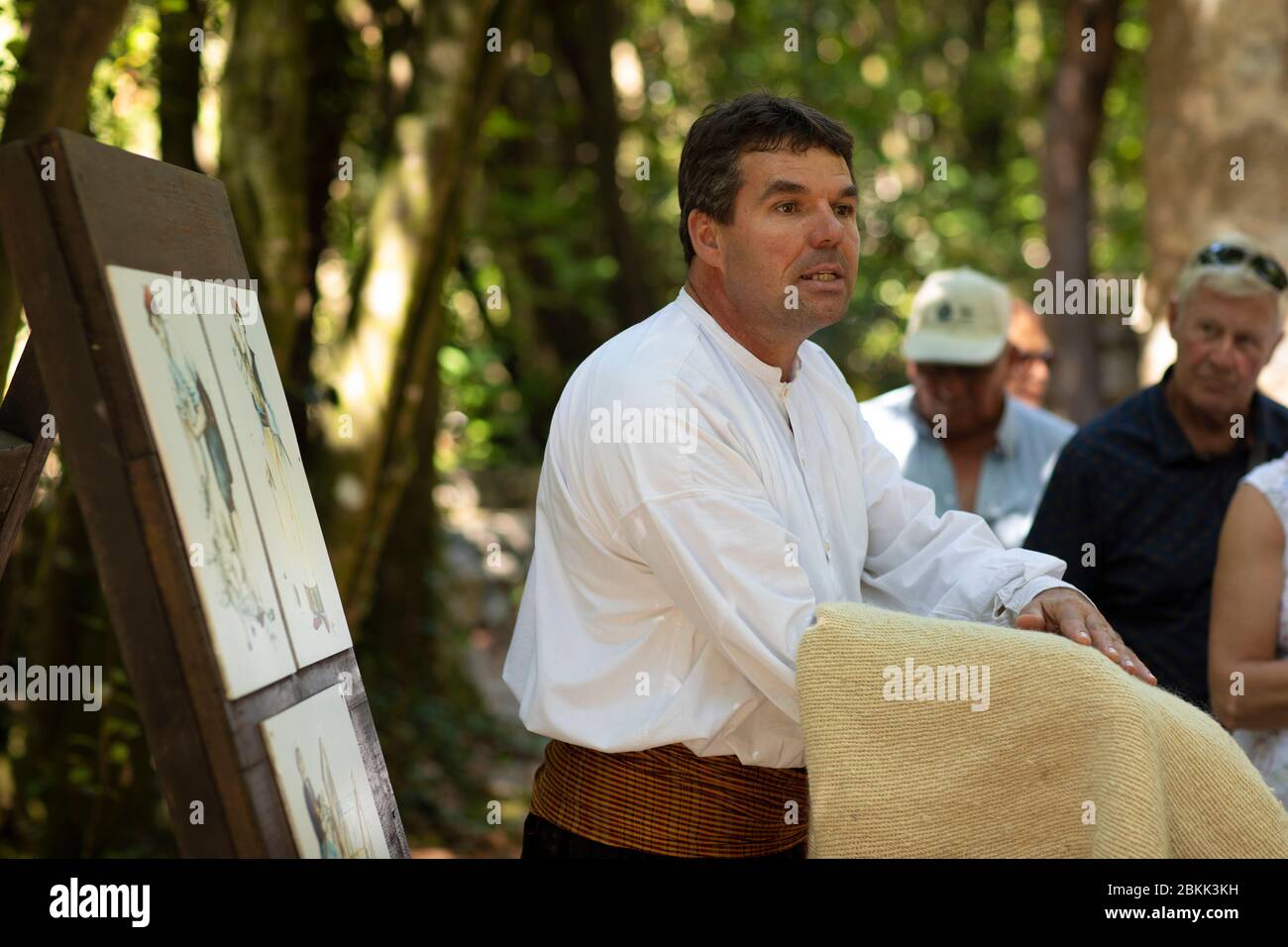 Cilipi, Croatia, September 14th 2019. A man explaining about wool and ...