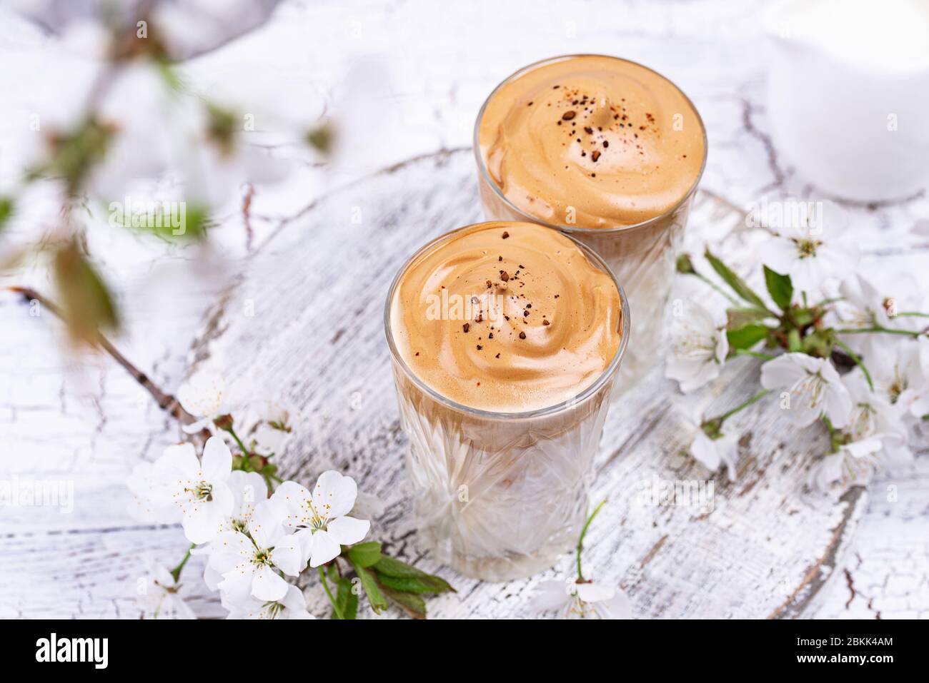 Dalgona whipped coffee with milk Stock Photo - Alamy
