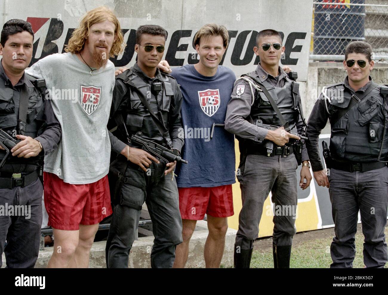Soccer players pose with their security detail in Costa Rica Stock ...
