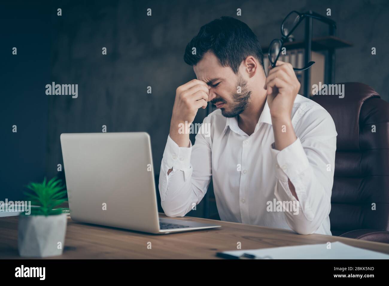 Close-up portrait of his he nice attractive sad unhealthy man sales ...
