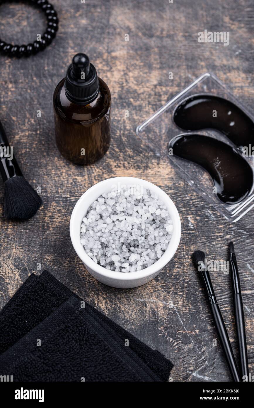 Set of black charcoal detox cosmetics Stock Photo - Alamy