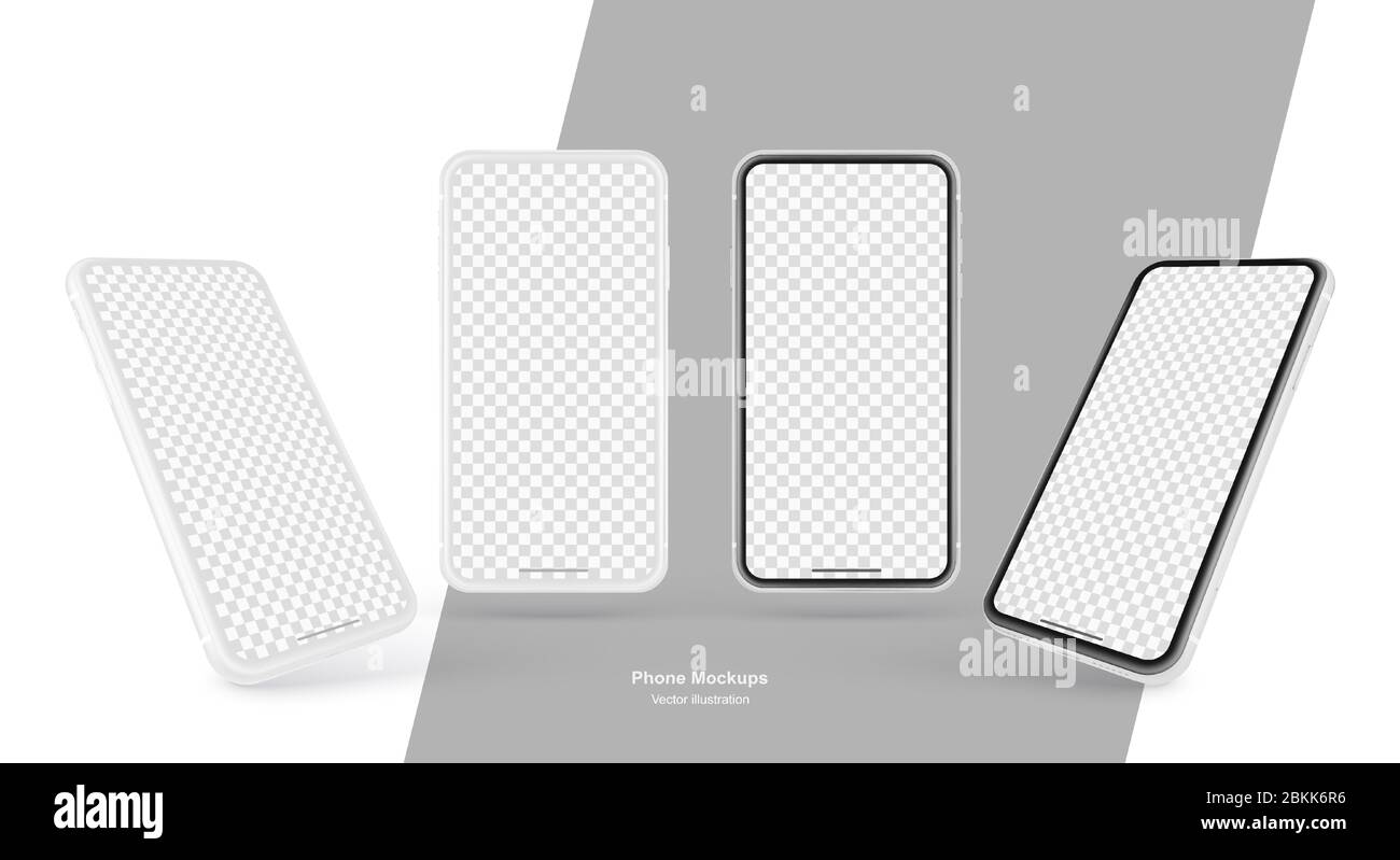 White vector phone isolated on white background. Mock up with empty ...