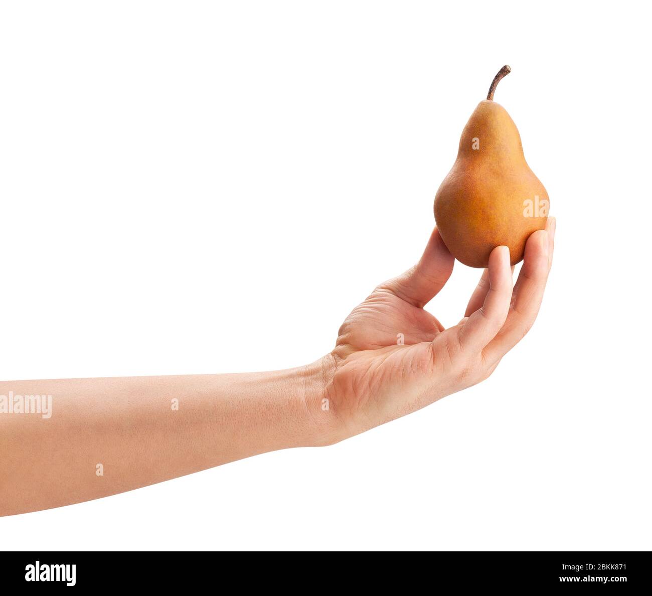 brown pear in hand path isolated on white Stock Photo - Alamy