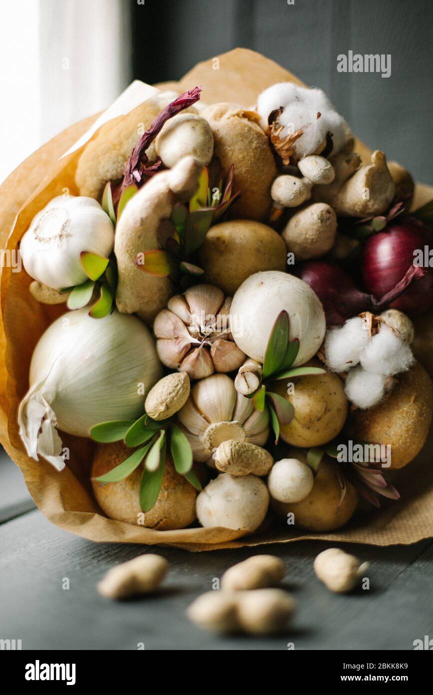edible bouquet of vegetables wrapped in paper Stock Photo - Alamy