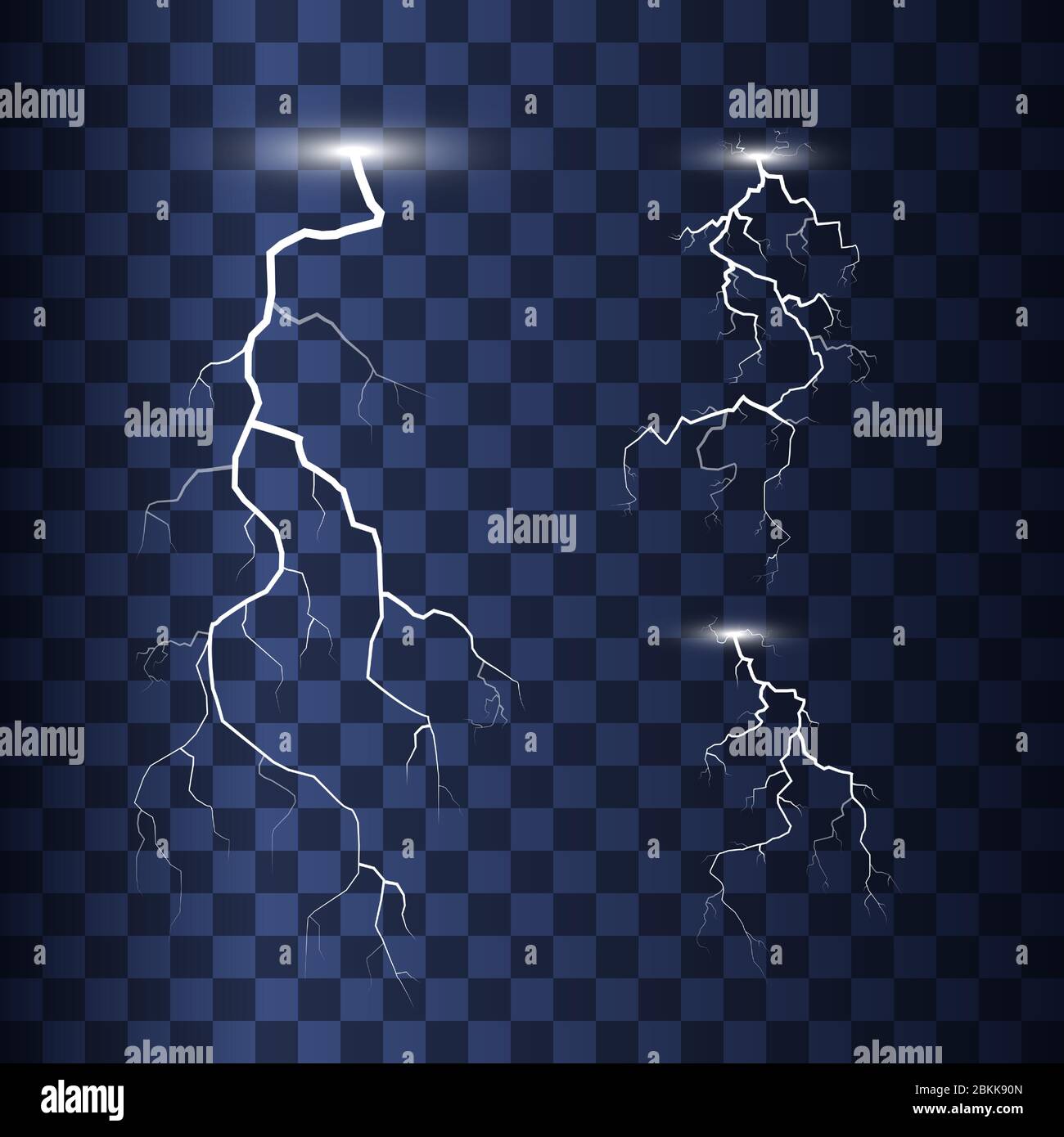 Set of lightnings isolated on transparent background, vector ...