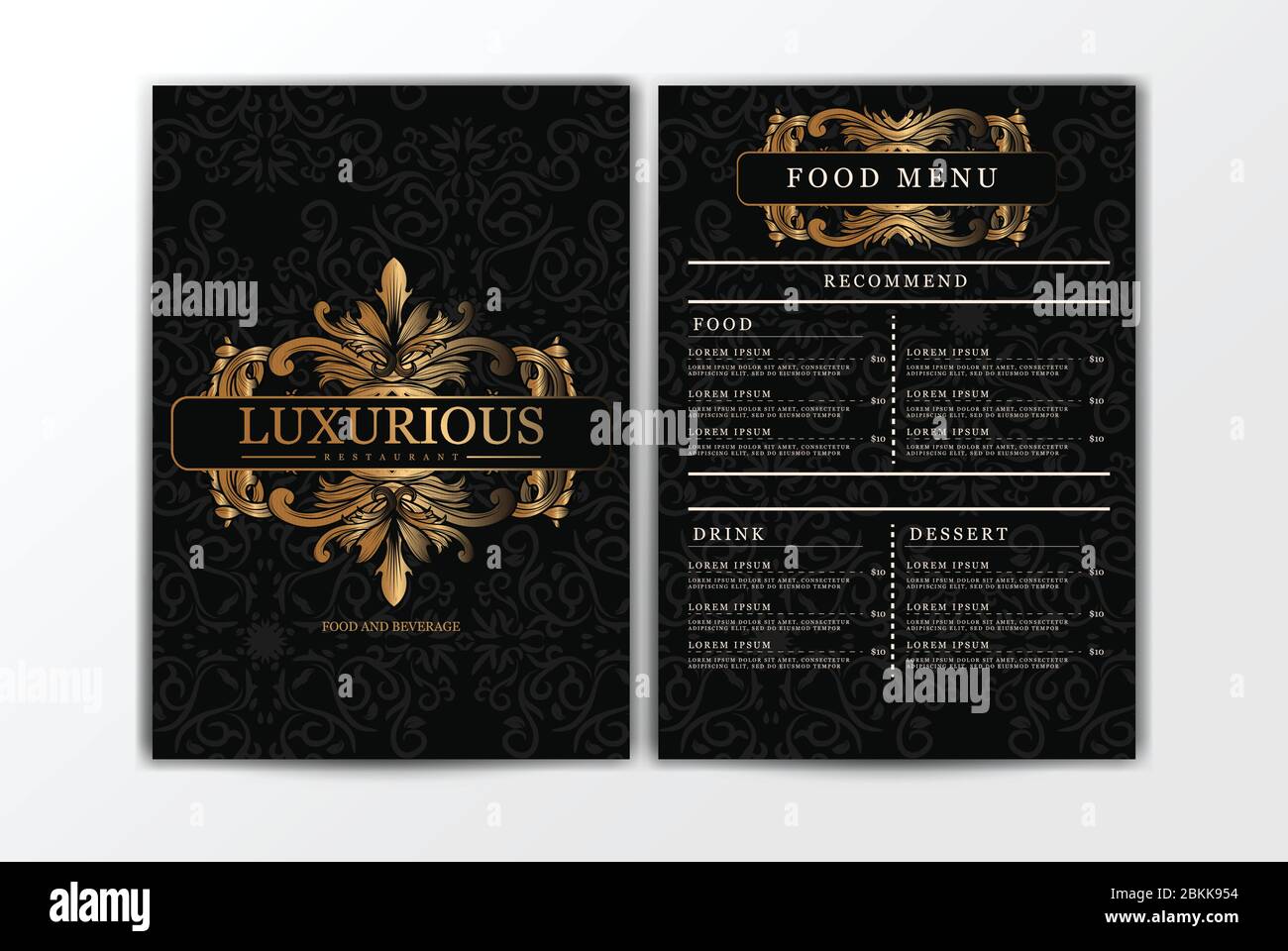 Restaurant Food Menu Template. Elegant Luxurious Vintage Menu with Food ...