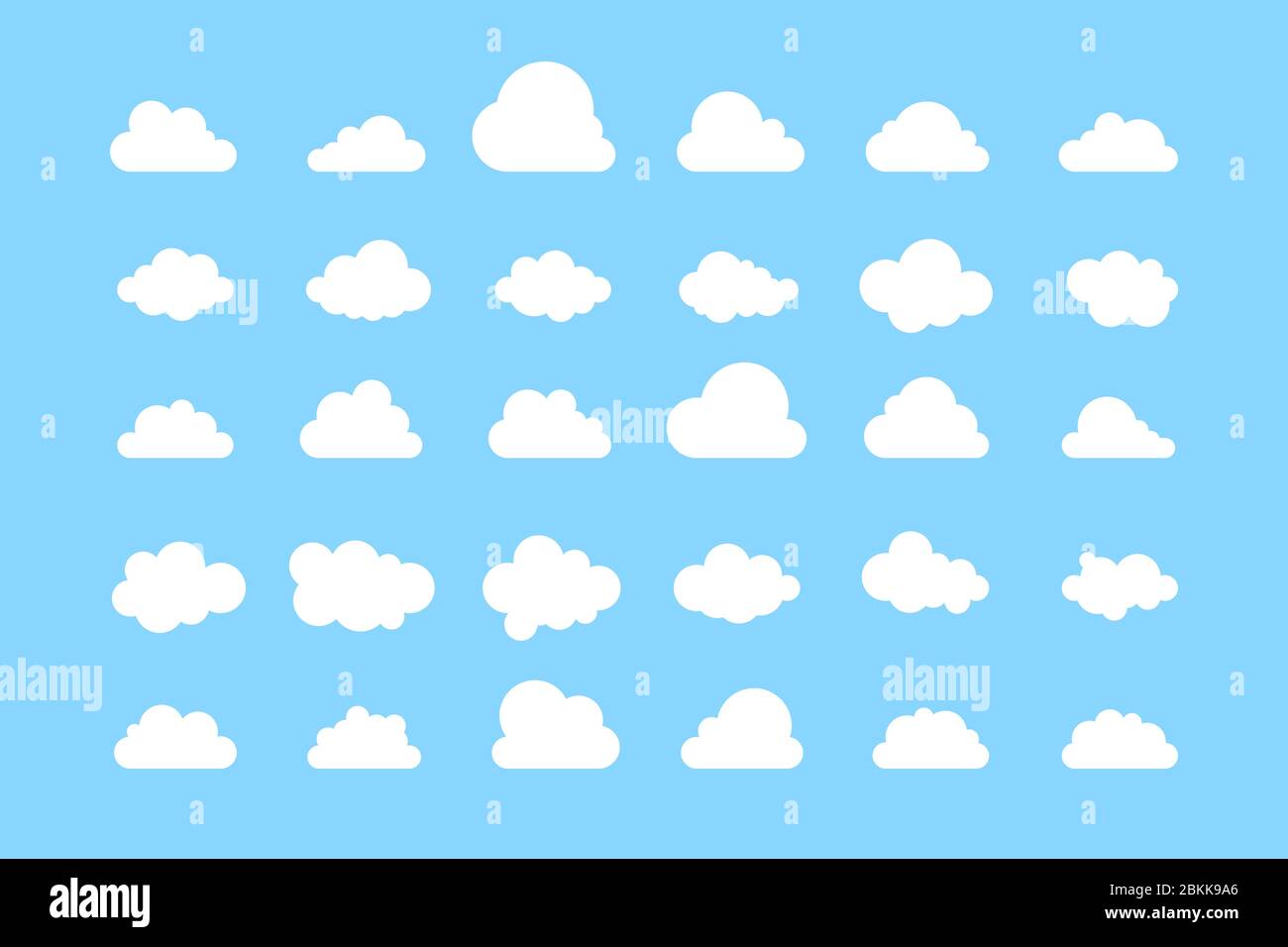Set of clouds. Simple clouds isolated on blue background, vector ...