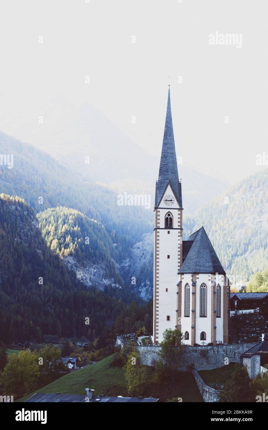 famous church at the Heiligenblut town at the austrian alpine ...