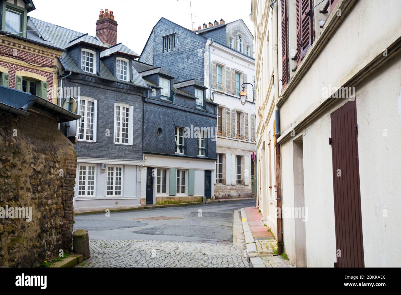 view of empty streets in the famous French city Honfleur. Normandy ...